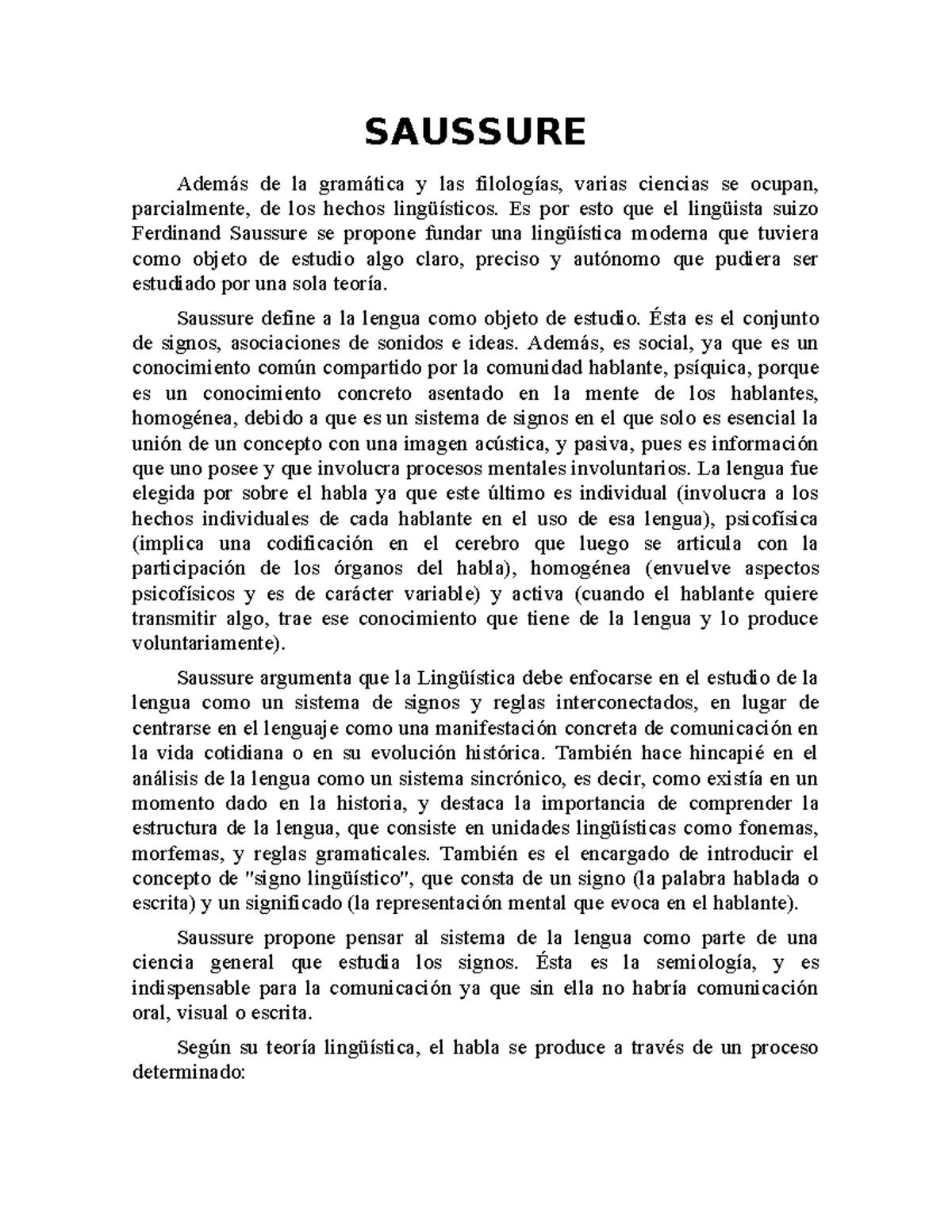 Resumen primer parcial semio - SAUSSURE Además de la gramática y las ...