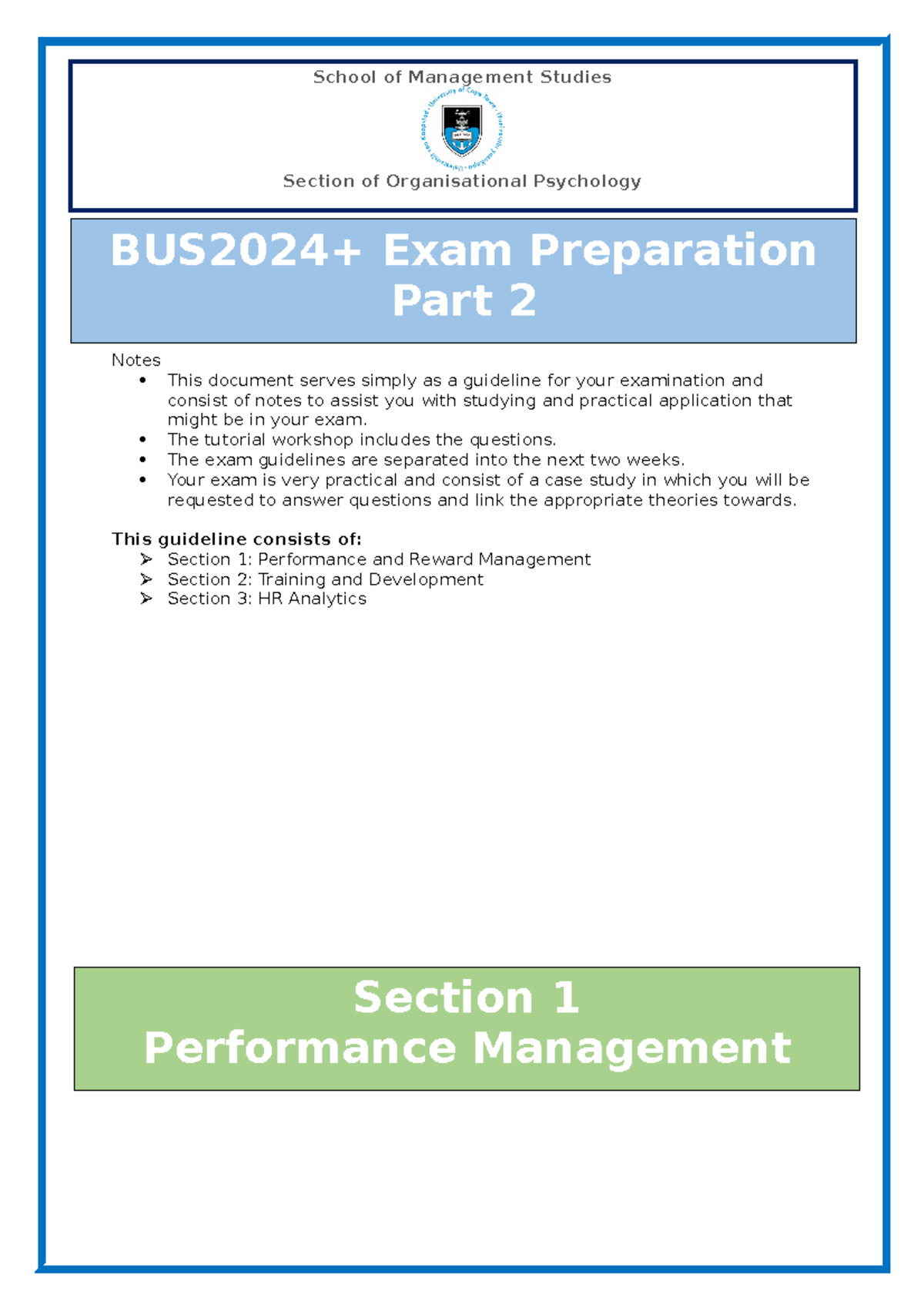 BUS2024F+ Exam preparation and guideline Part 2 - Notes This document ...