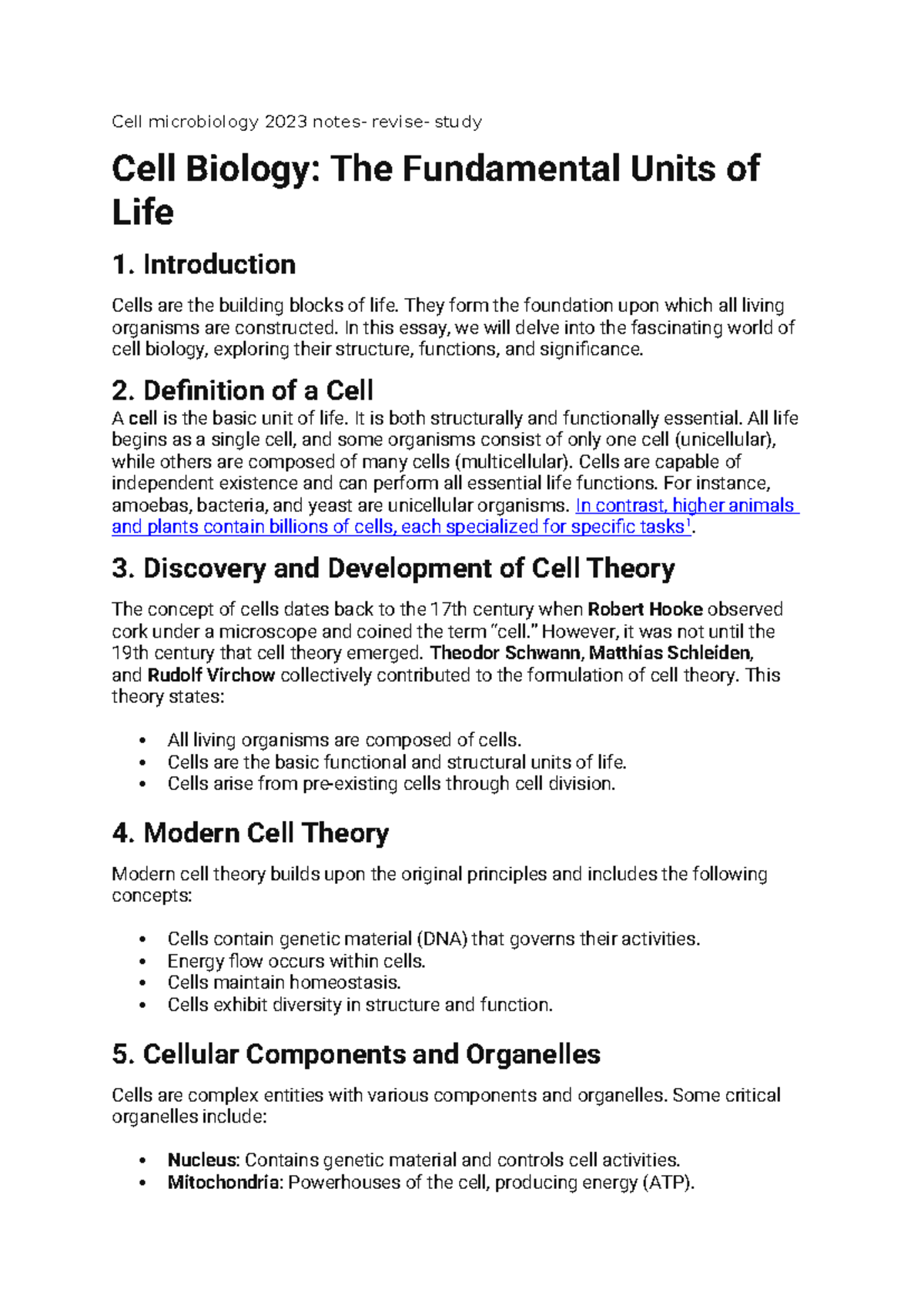 Cell microbiology 2023 notes- revise- study - Introduction Cells are ...