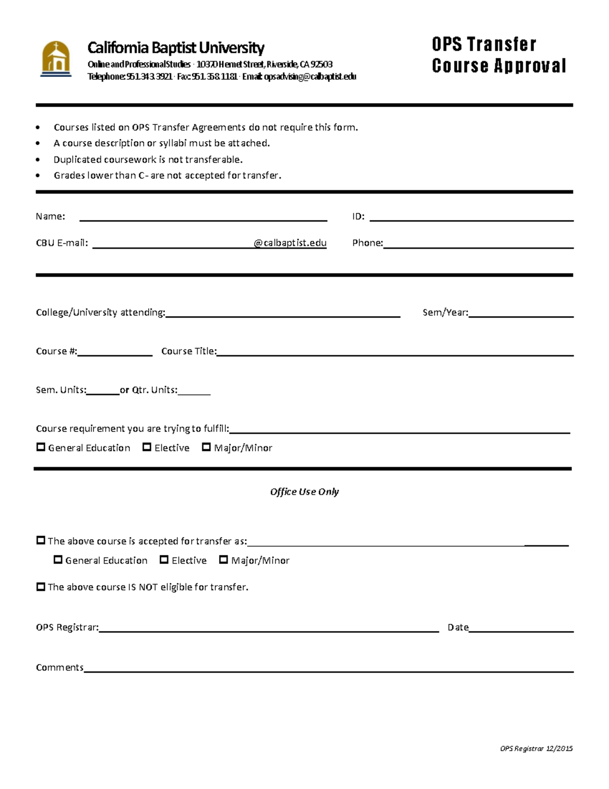 Transfer Course Approval FORM - KIN 546 - Cal Baptist - Studocu