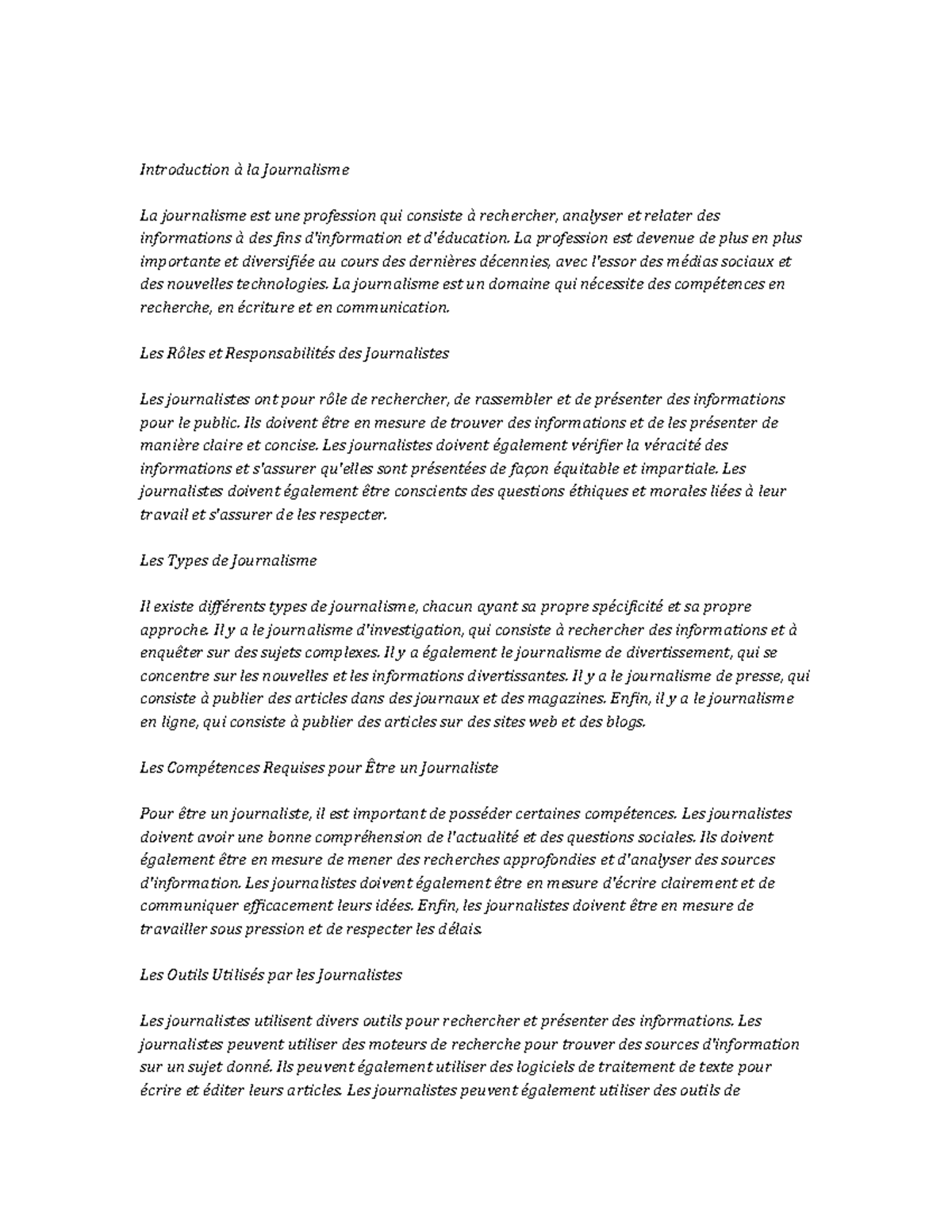 Journalism Study Notes - Introduction à la Journalisme La journalisme ...