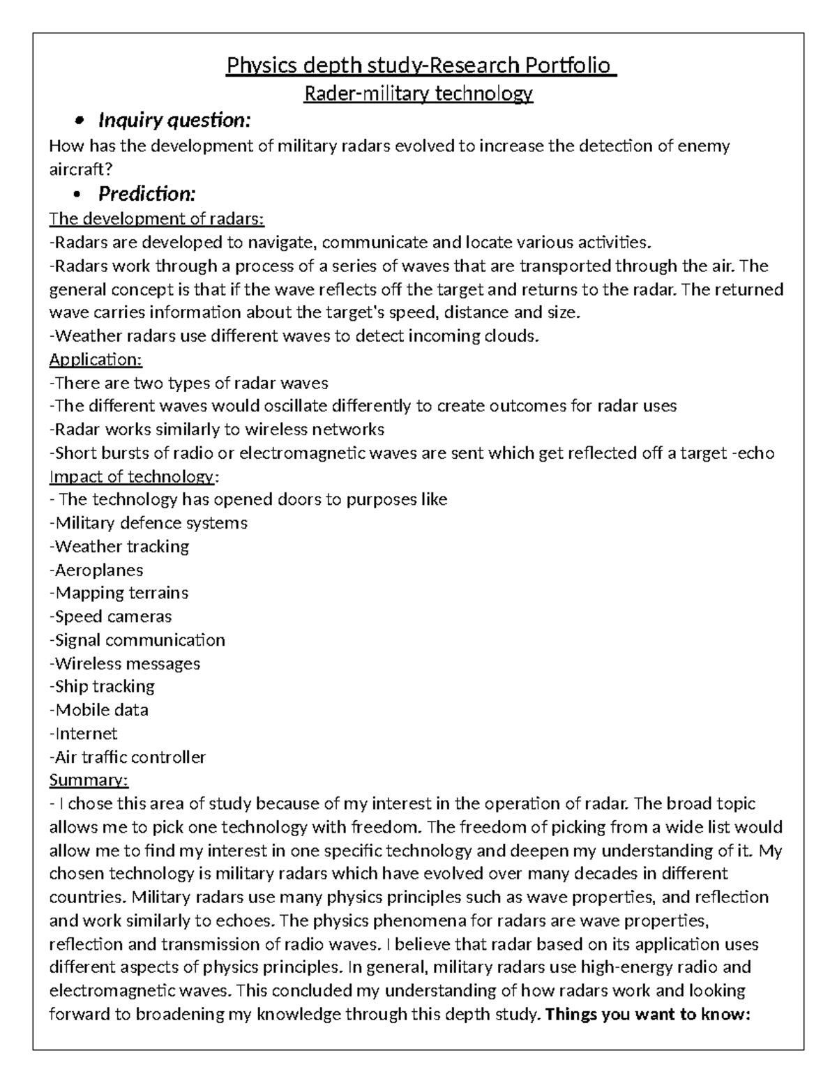 Physics portfolio - 90% received on this task - Physics depth study ...
