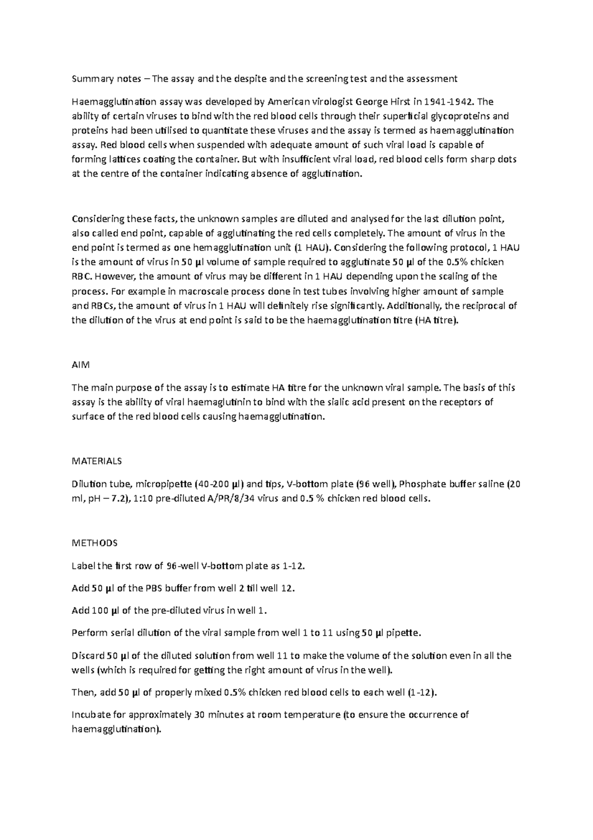 Summary notes – The assay and the despite and the screening test and ...