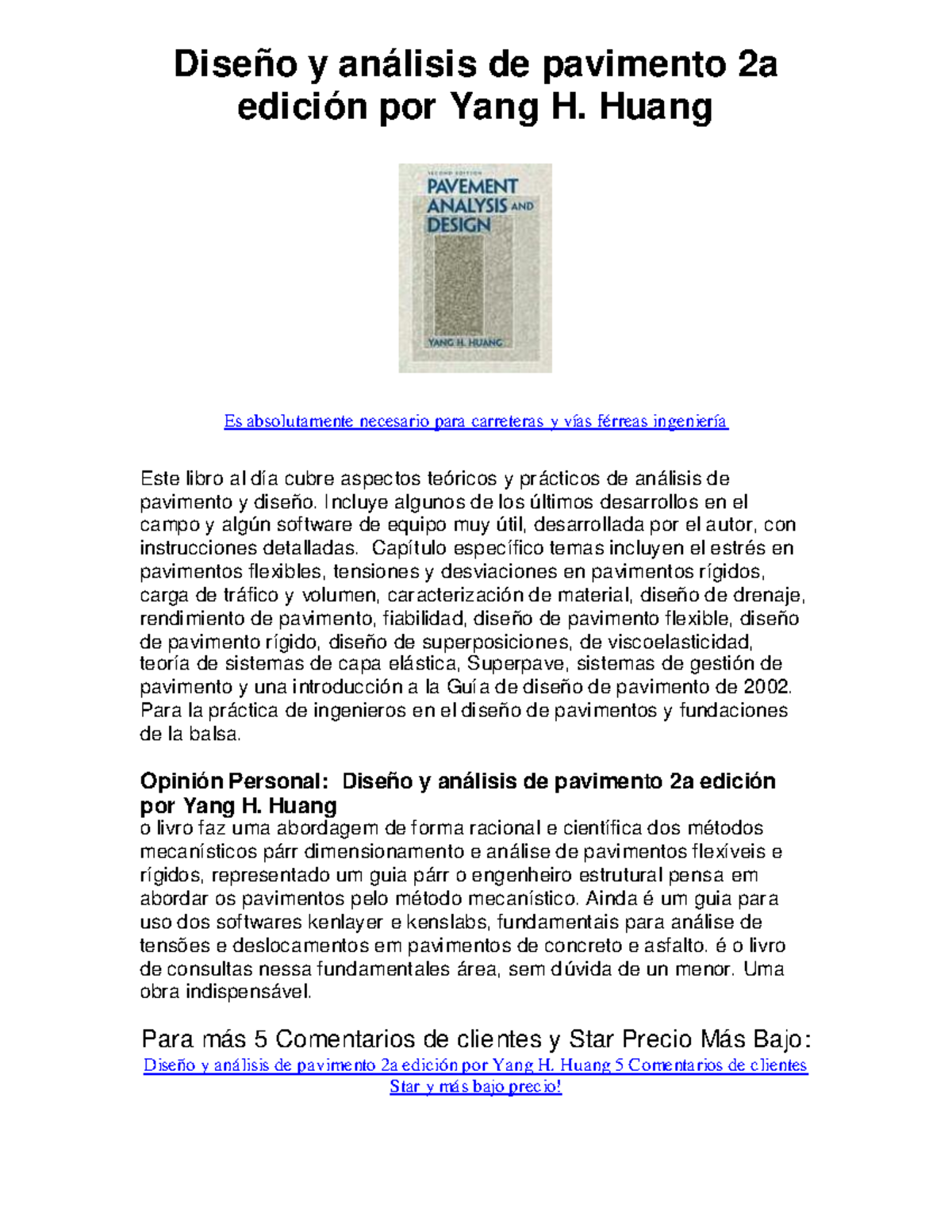 Pdfcoffee - nkjn - Diseño y análisis de pavimento 2a edición por Yang H ...