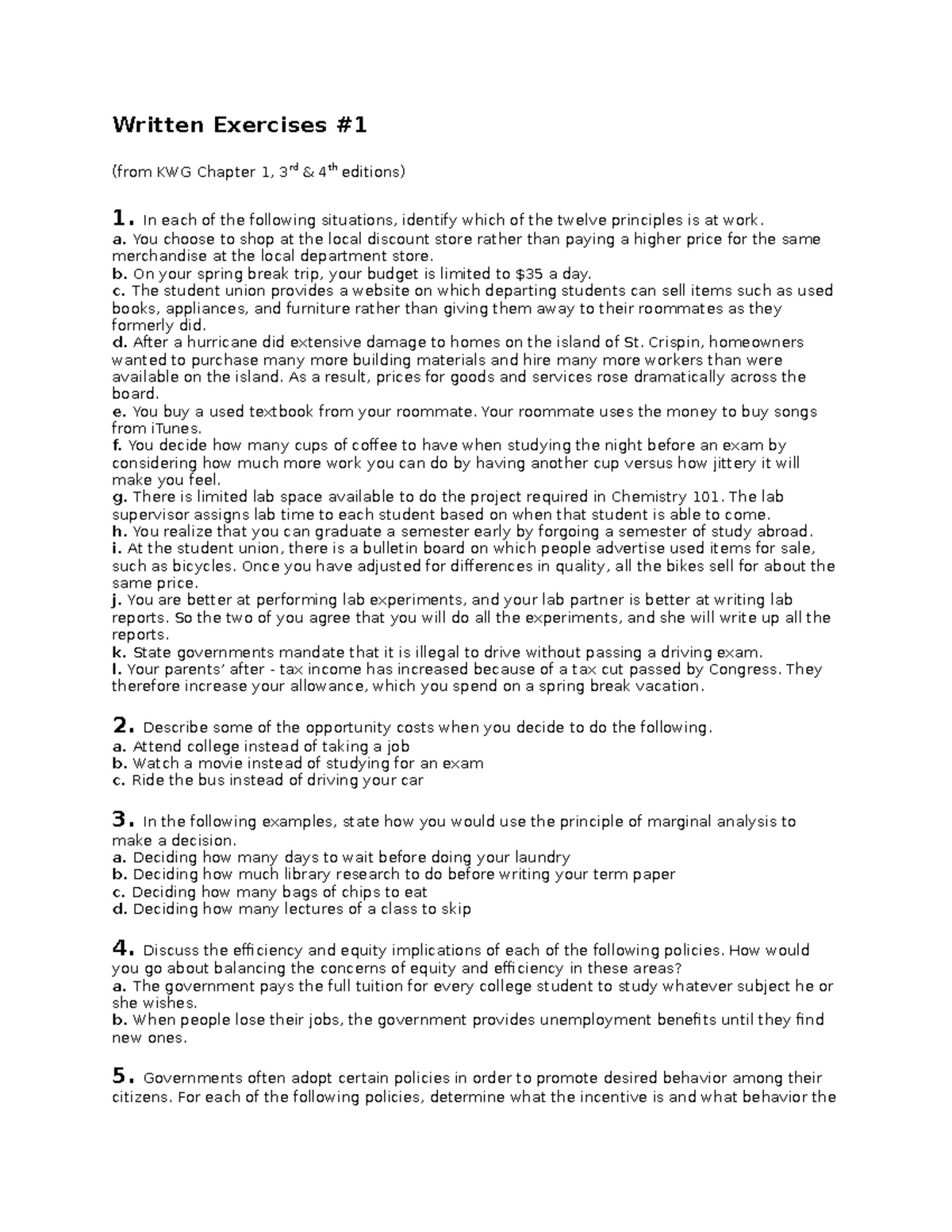 Written Exercises 1(1) (1) - Written Exercises (from KWG Chapter 1, 3rd ...