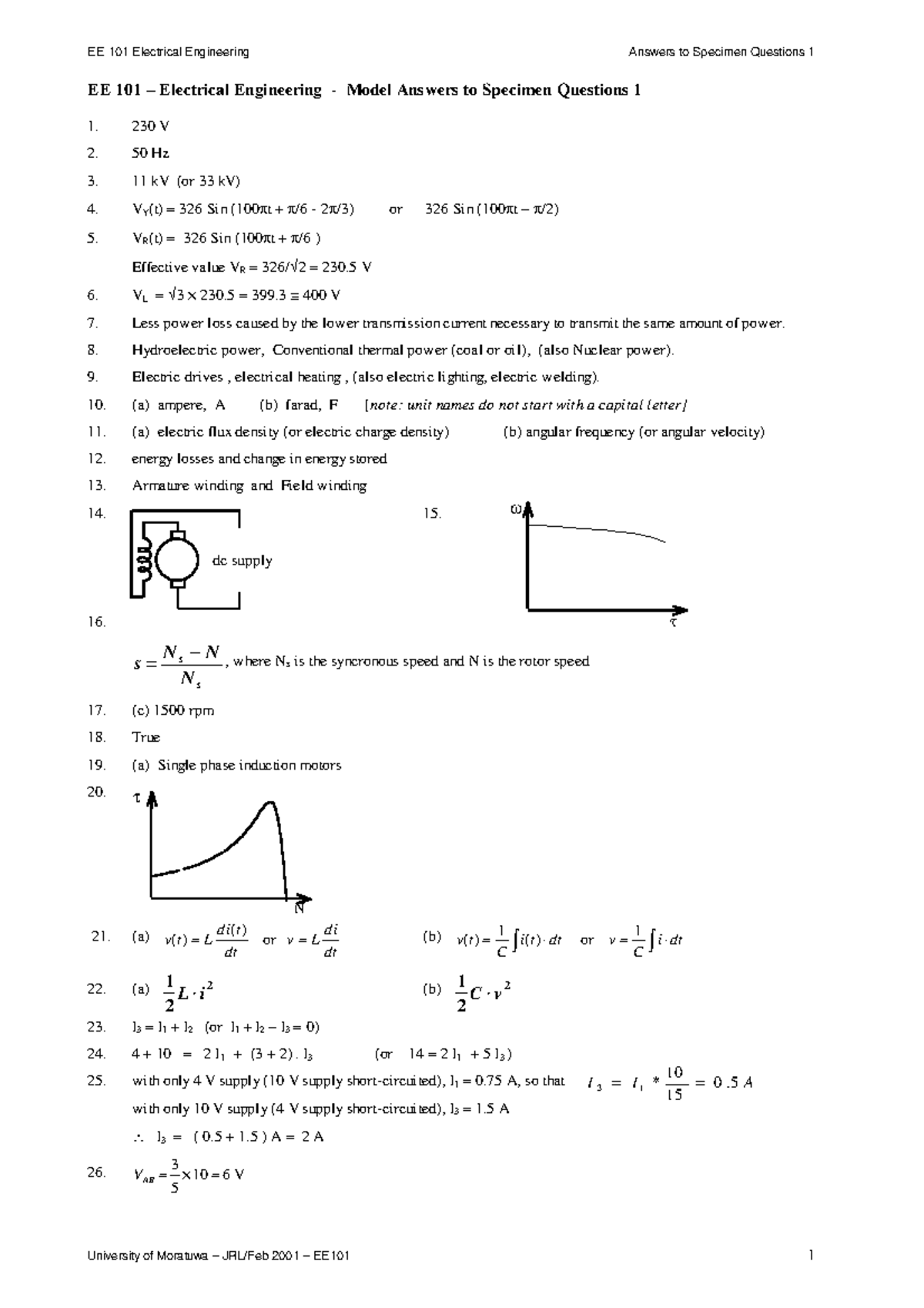 Exam 2014, questions and answers - EE 101 Electrical Engineering ...