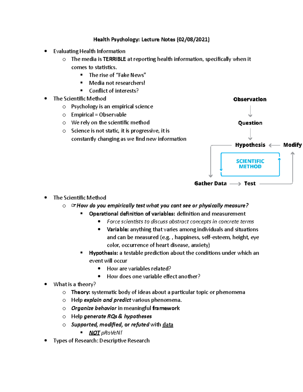 Lectures 3 and 4 - Health Psychology: Lecture Notes (02/08/2021 ...