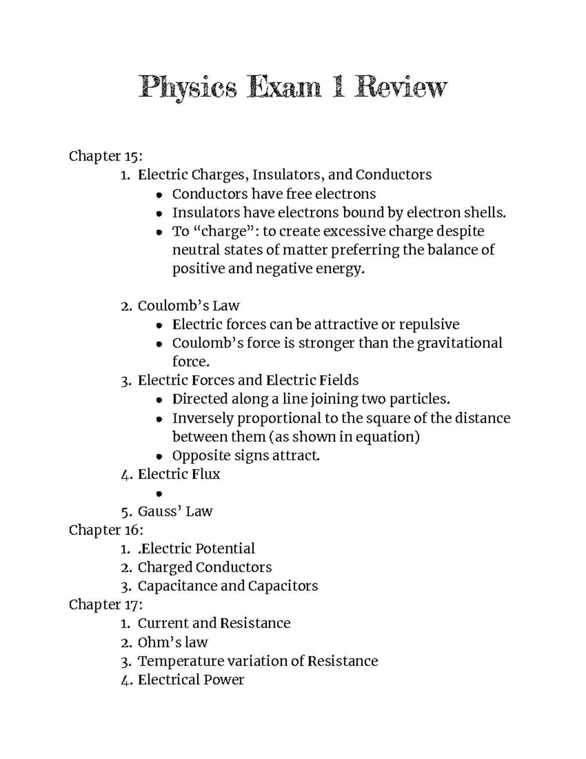 Physics Exam 1 Review - Focal points of lectures for Chapters 15,16,17 ...