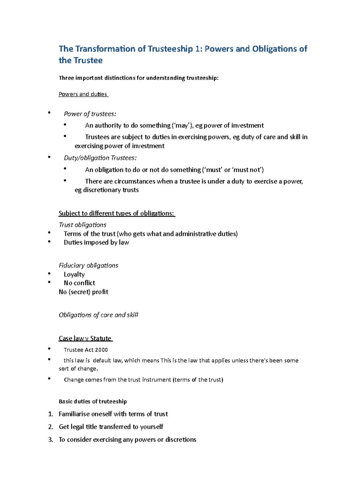 Lecture 11 & 12 - TRUSTS - The Transformation of Trusteeship 1: Powers ...