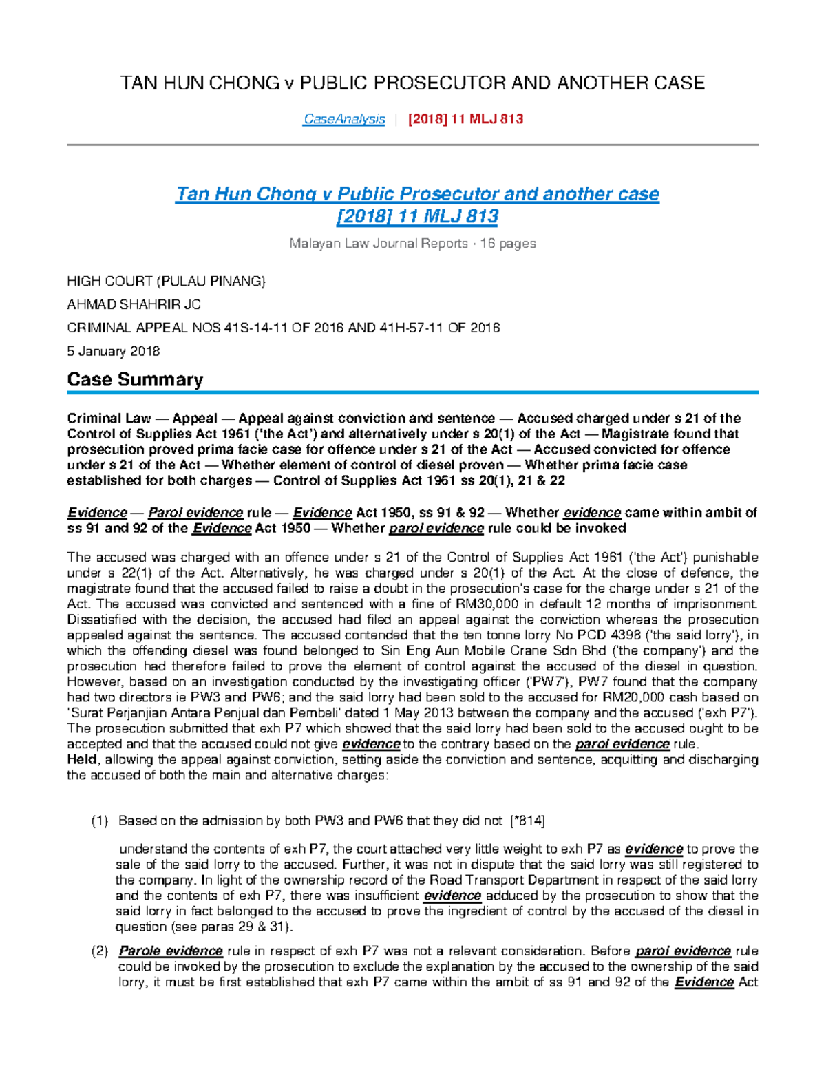 Tan Hun Chong v Public Prosecutor and another case - Alternatively, he ...