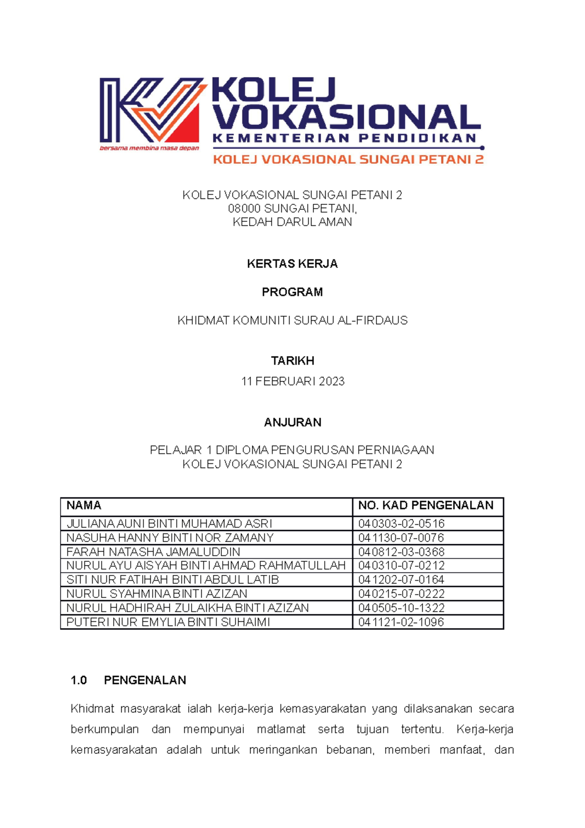 Khidmat Komuniti - harap bermanfaat - KOLEJ VOKASIONAL SUNGAI PETANI 2 ...