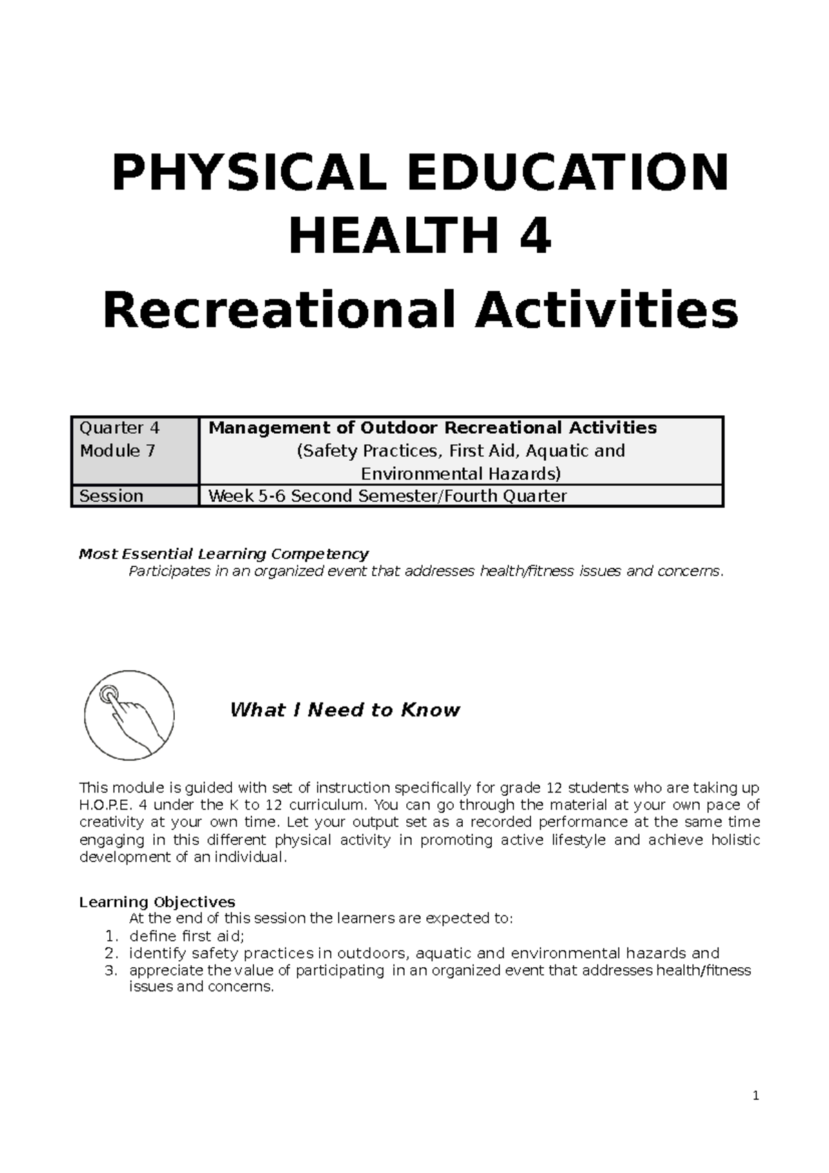 HOPE 4 Module 7 Management of Outdoor Recreational Activities ...