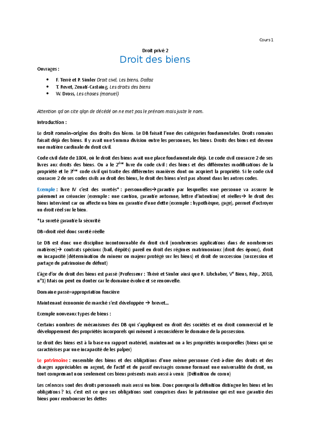 Cours droit des biens complet L1 AES - Unistra - Studocu