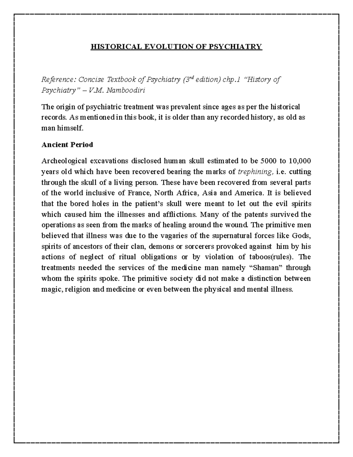 History OF Psychiatry - HISTORICAL EVOLUTION OF PSYCHIATRY Reference ...