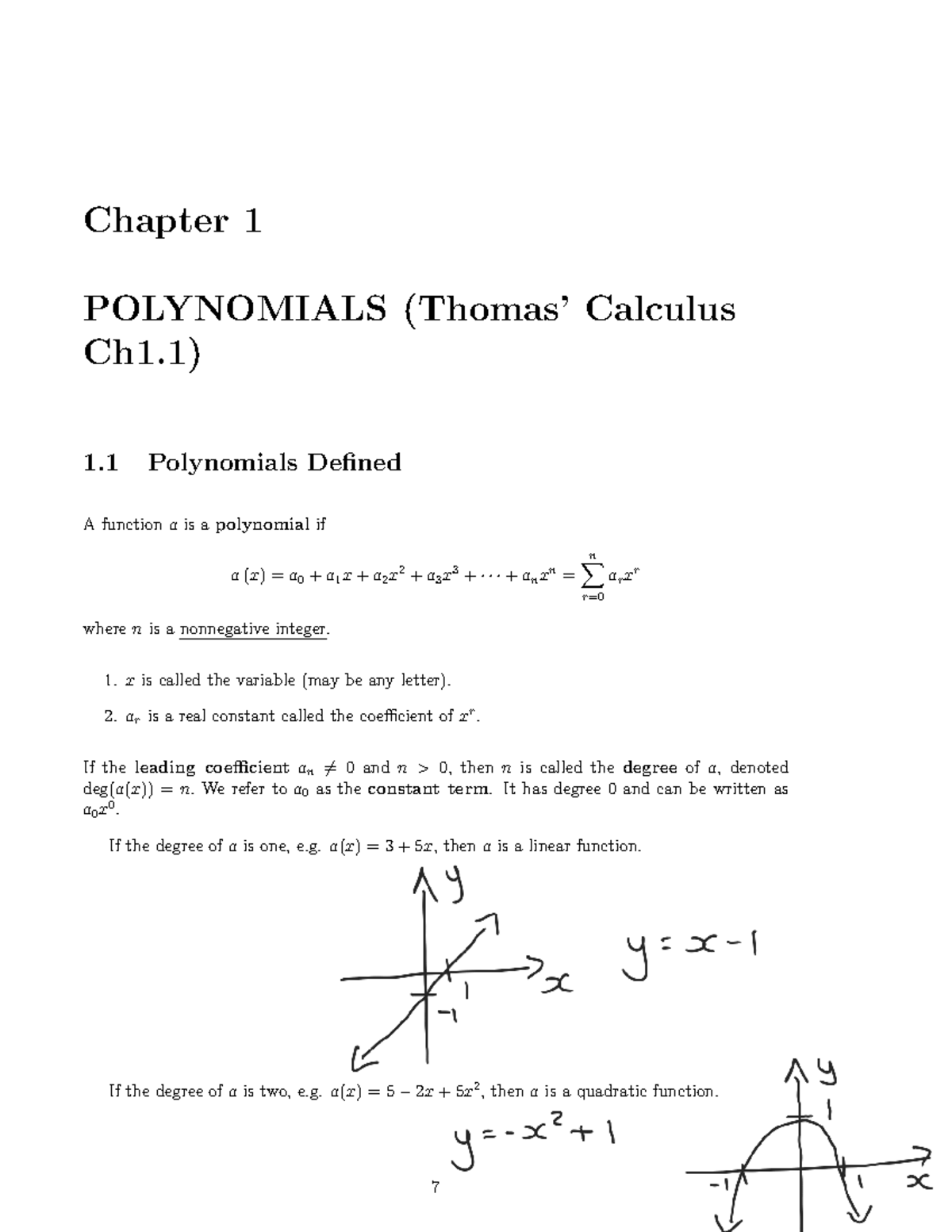Week 1 Algebra Lecture 1.1 Polynomials - Notes - Chapter 1 POLYNOMIALS ...