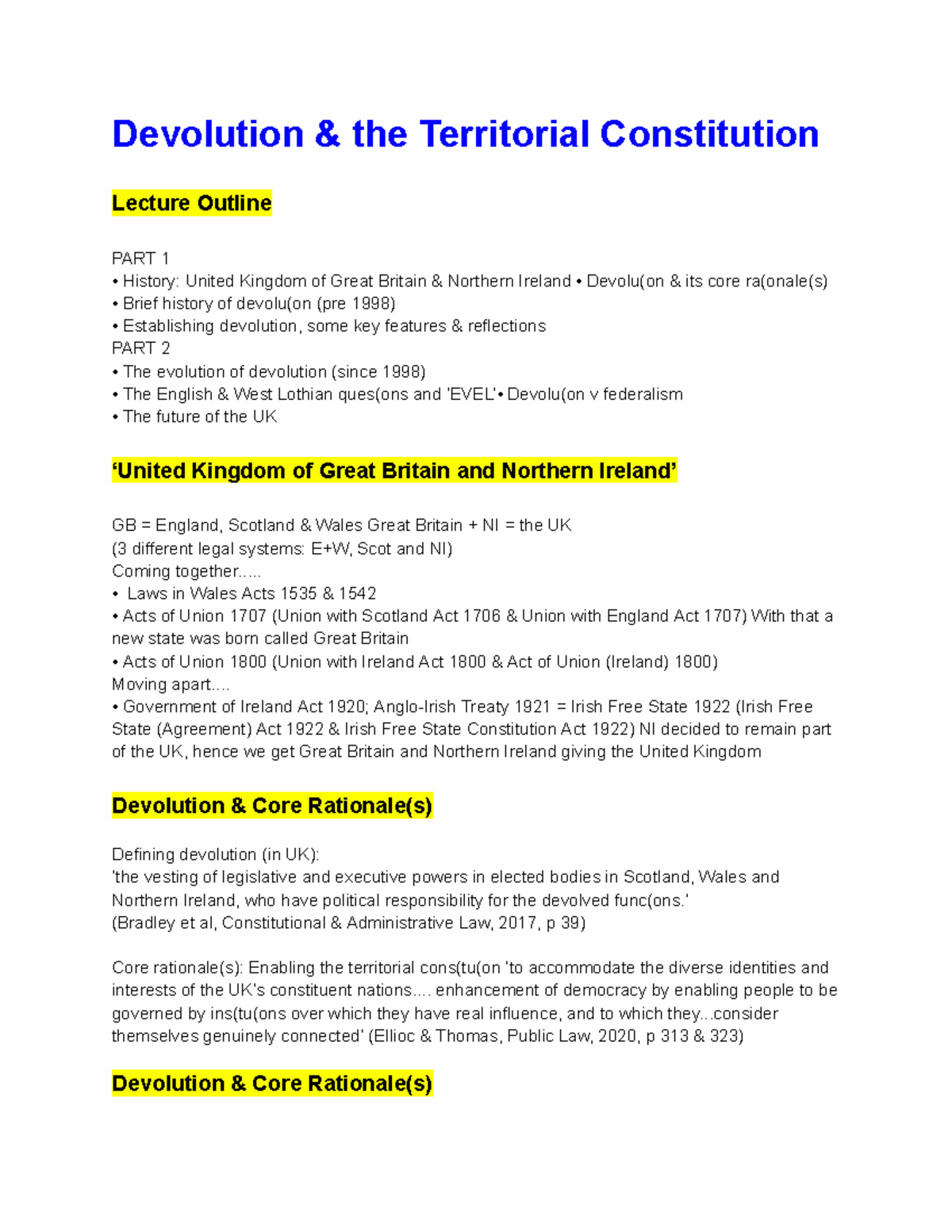 Devolution & the Territorial Constitution - Devolution & the Territorial Constitution Lecture ...