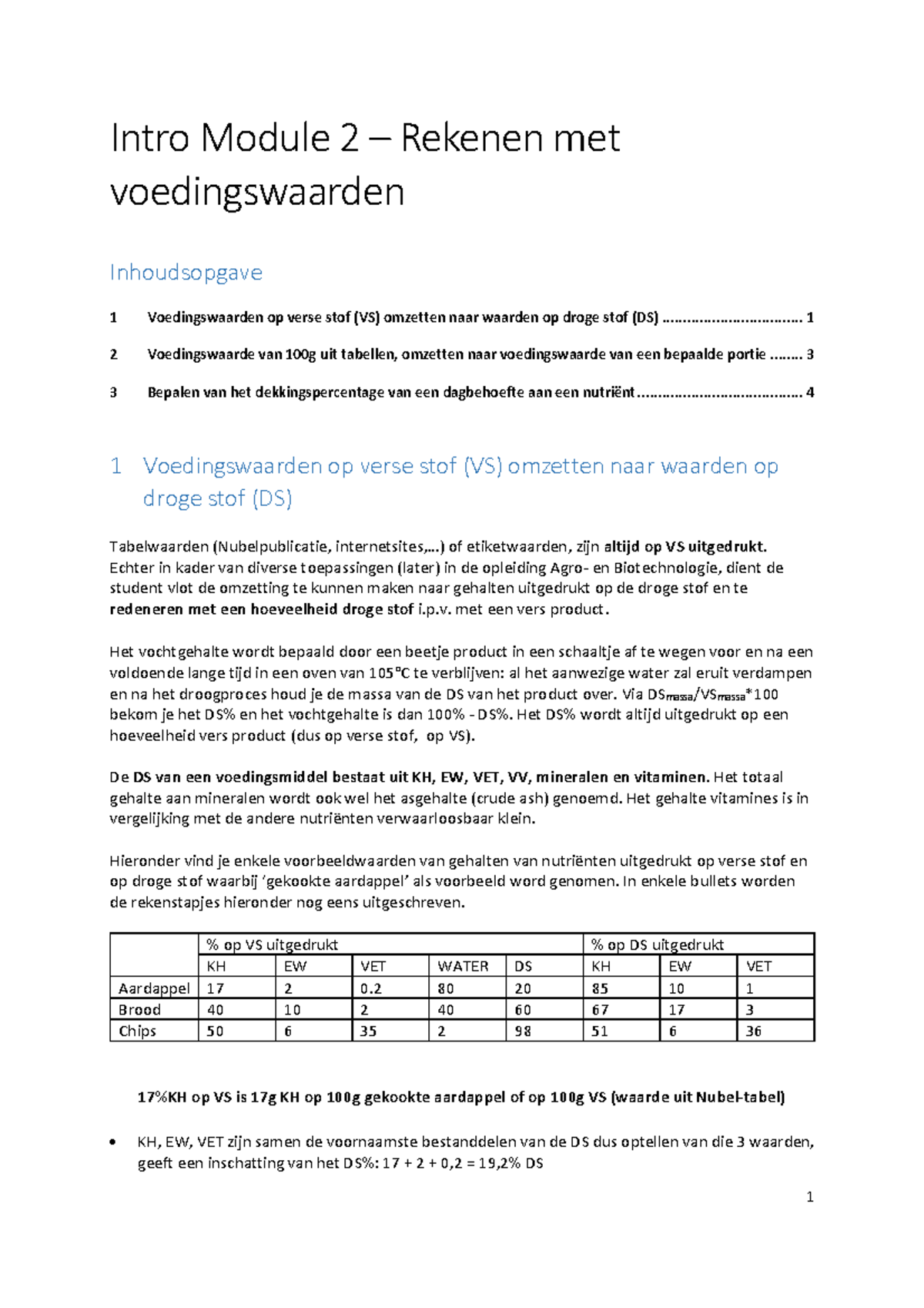 MOD02a - Intro Module 2 Rekenen met voedingswaarden - Intro Module 2 – Rekenen met ...