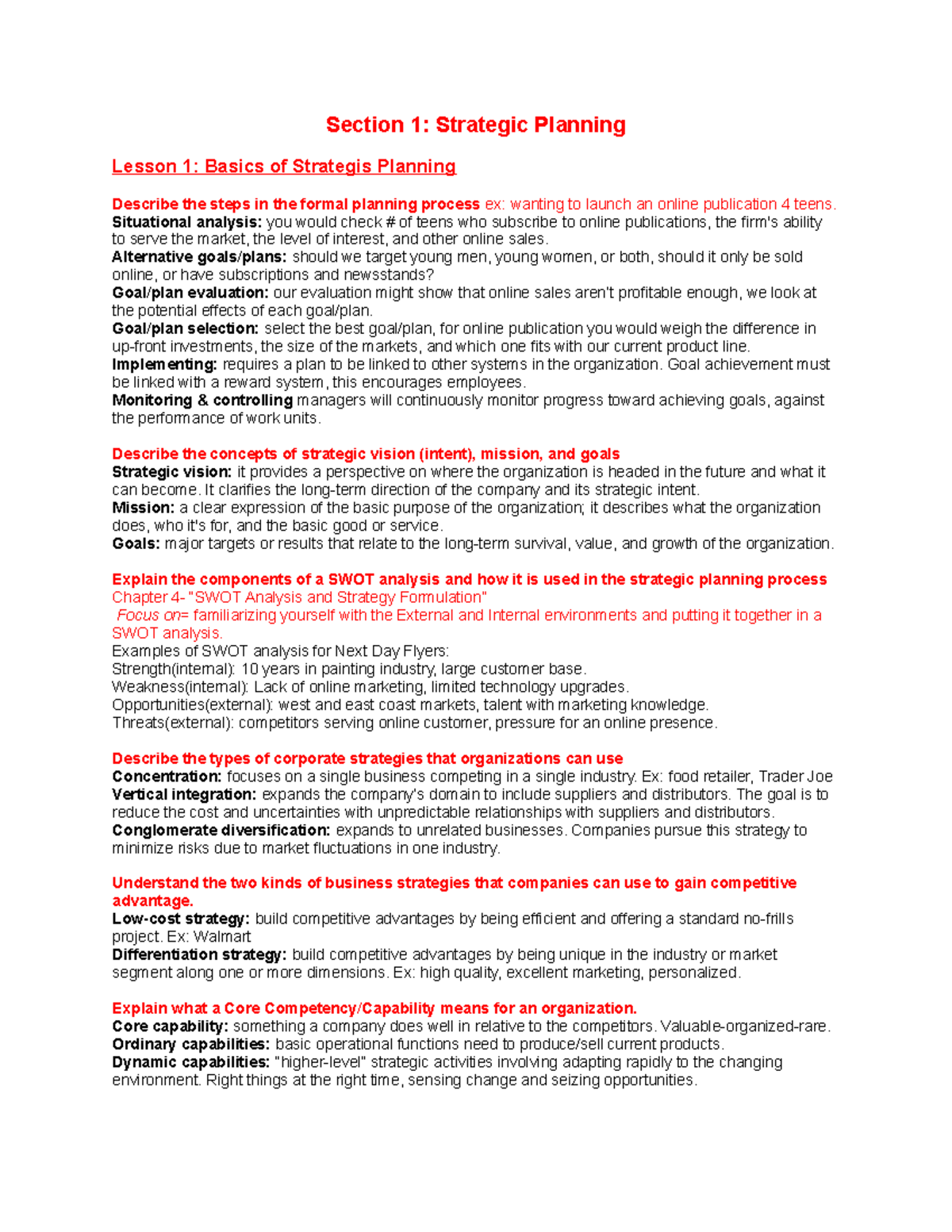 C483 Study Guide - Section 1: Strategic Planning Lesson 1: Basics of ...