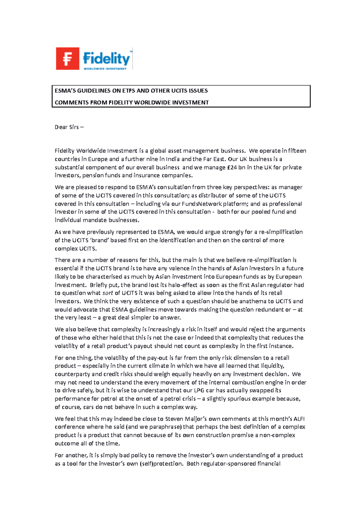 Fil to esma guidelines on etfs and other ucits issues 2012 0330 1 ...