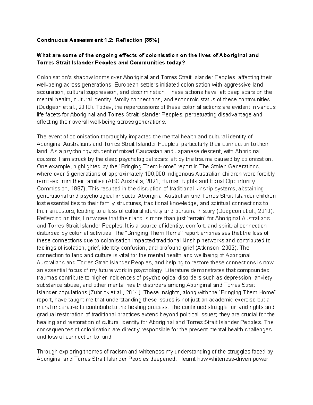 Continous Assessment 1.2 35% D - Continuous Assessment 1: Reflection ...