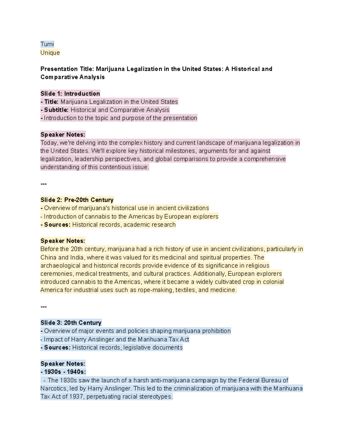 Group Presentation Script - PHIl 120 - Tumi Unique Presentation Title ...