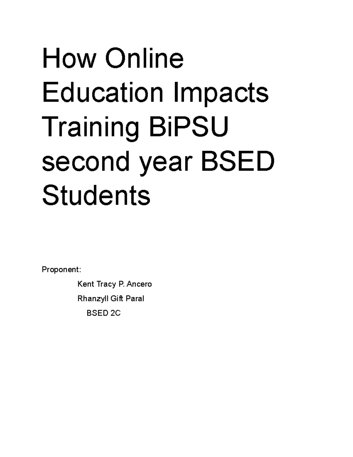 Action Researc Proposal-BSED 2C Filipino - How Online Education Impacts ...