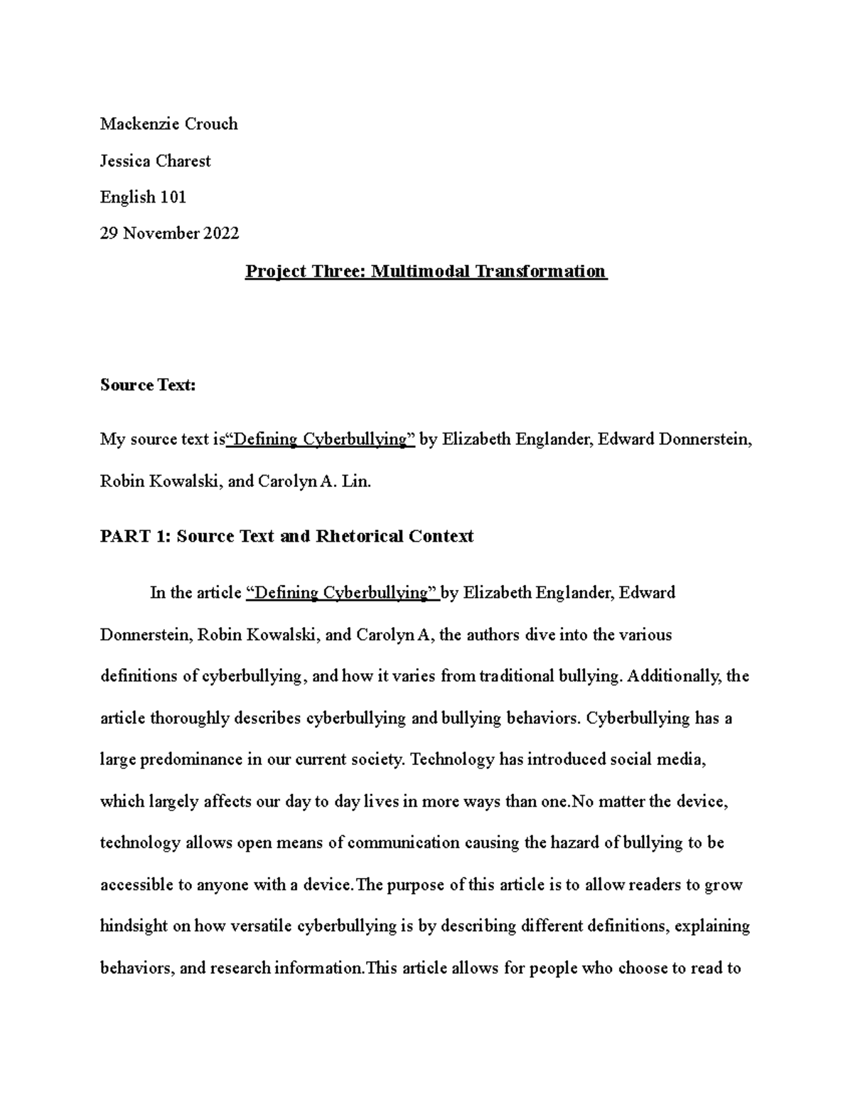 Project 3 - Multimodal Transformation - Mackenzie Crouch Jessica ...