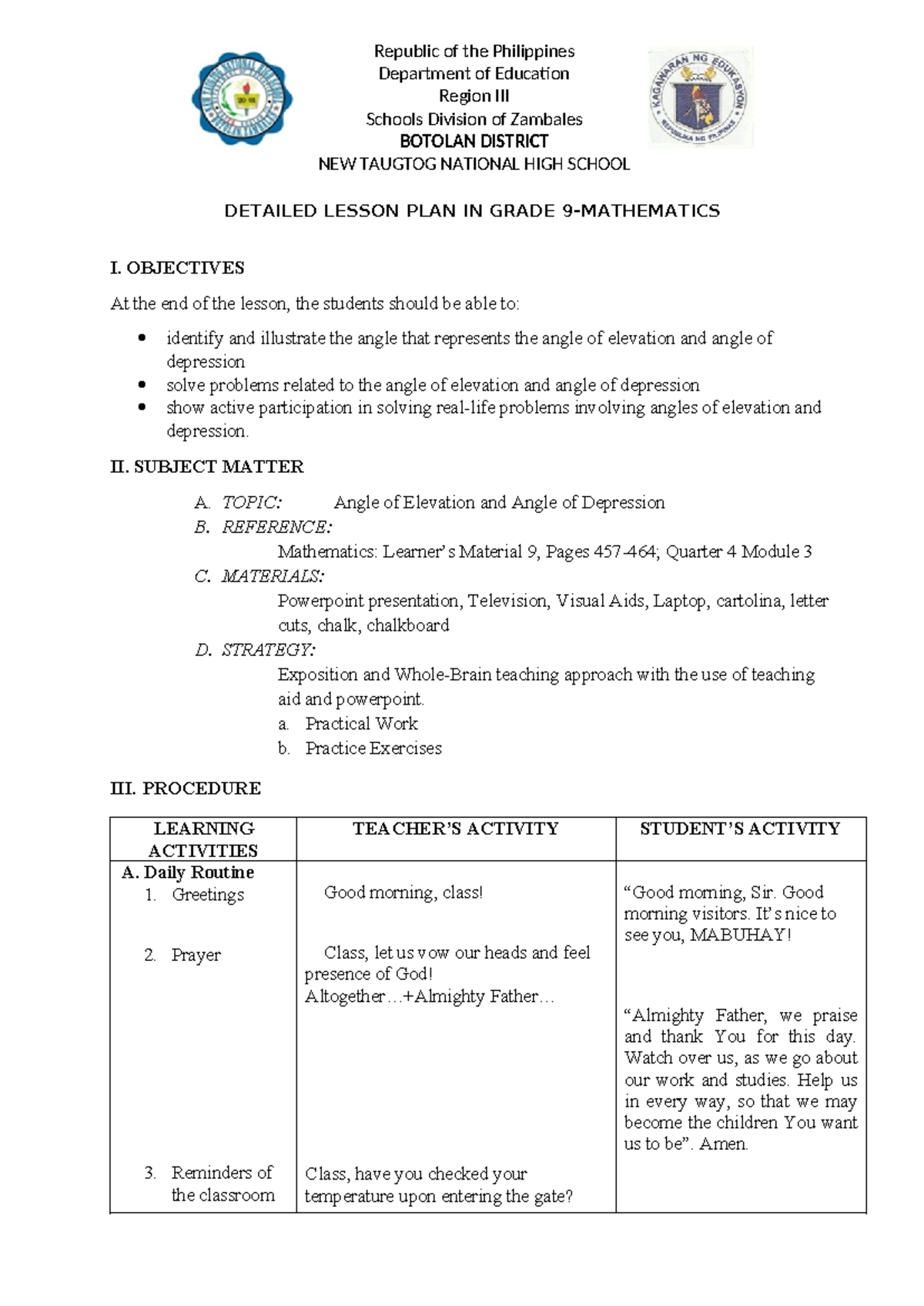 DLP-Final-Demo Shairens M - DETAILED LESSON PLAN IN GRADE 9-MATHEMATICS ...