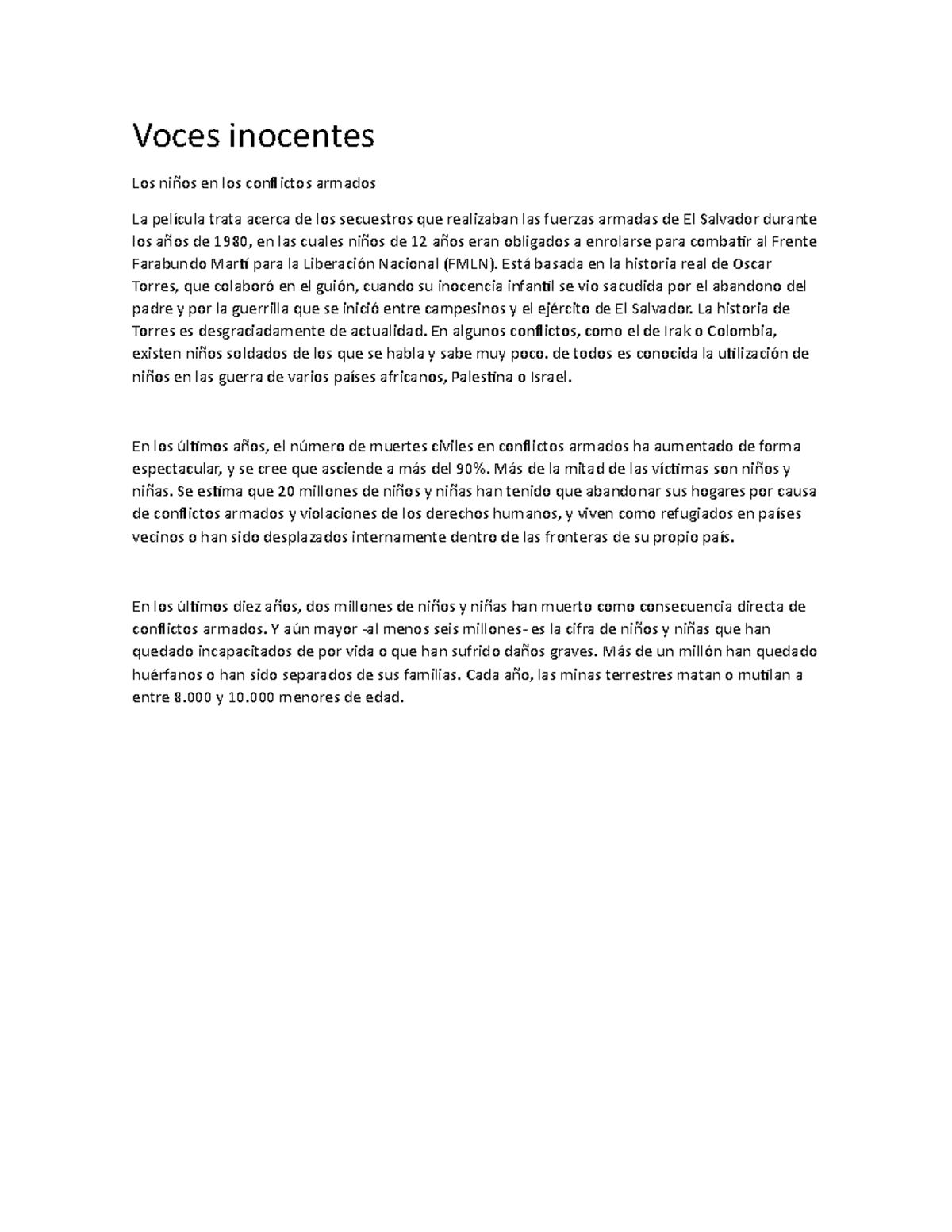 Voces inocentes - resumen de pelicula - Voces inocentes Los niños en ...