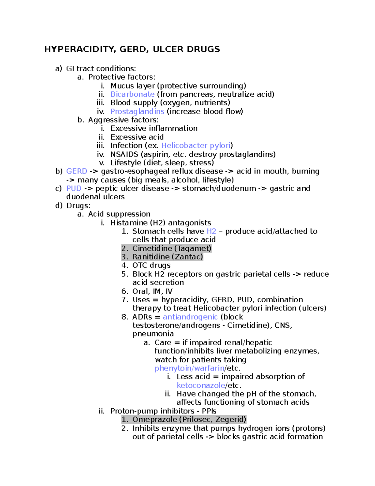 Hyperacidity, GERD, ulcer drugs - HYPERACIDITY, GERD, ULCER DRUGS a) GI ...