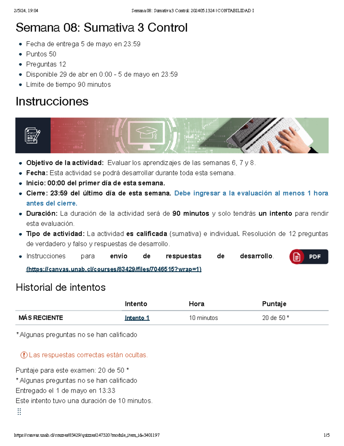 Semana 08 Sumativa 3 Control 202405.1324 Contabilidad I - Semana 08: Sumativa 3 Control Fecha de ...