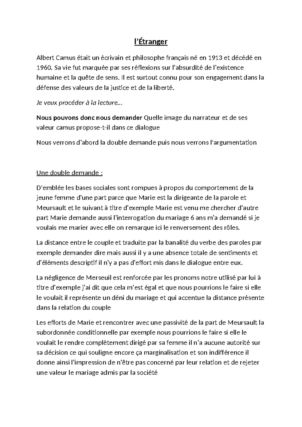 La4 L'etranger - une lecture analytique du 1er chapitre 2eme partie - l ...