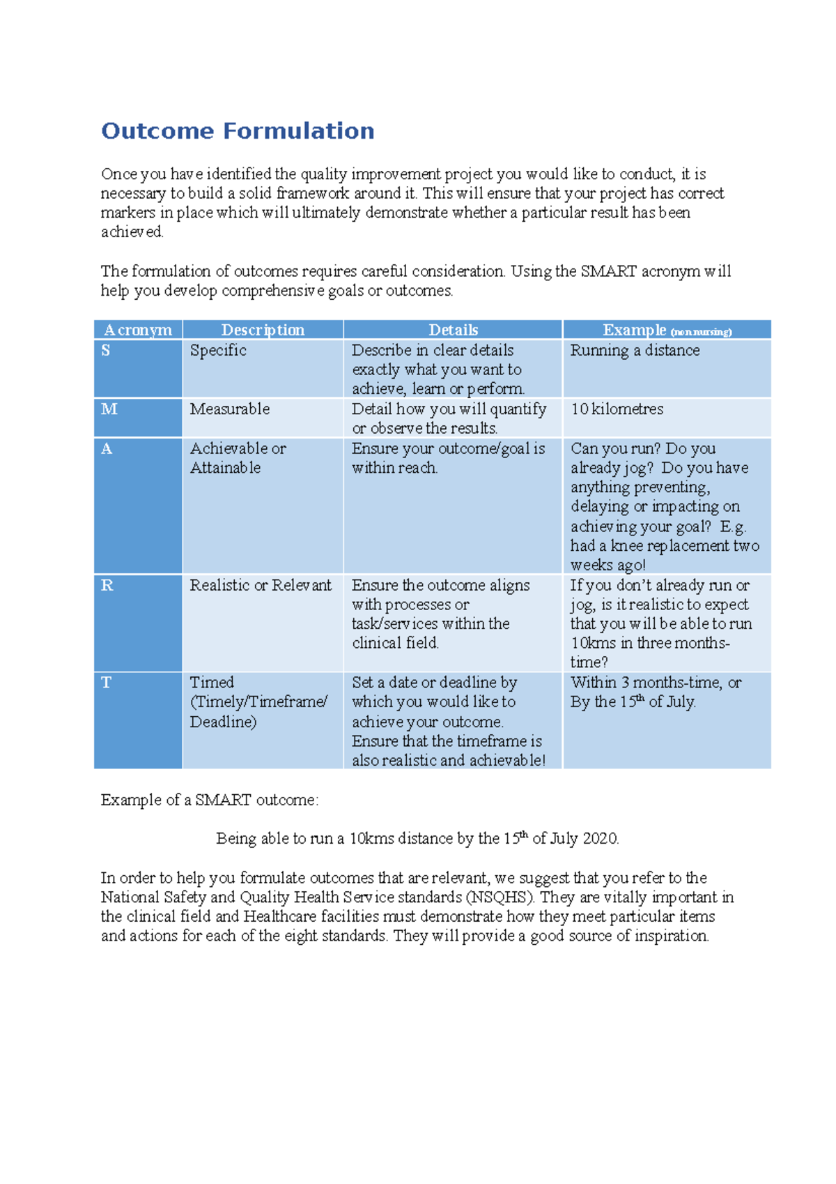 QI Project & Outcome Formulation - Outcome Formulation Once you have ...
