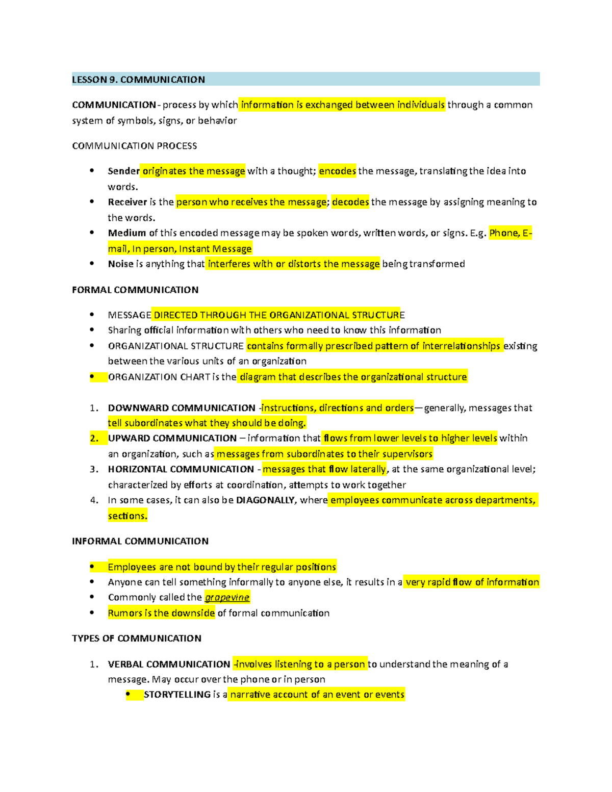 Finalterm Exam Reviewer HBO - LESSON 9. COMMUNICATION COMMUNICATION ...