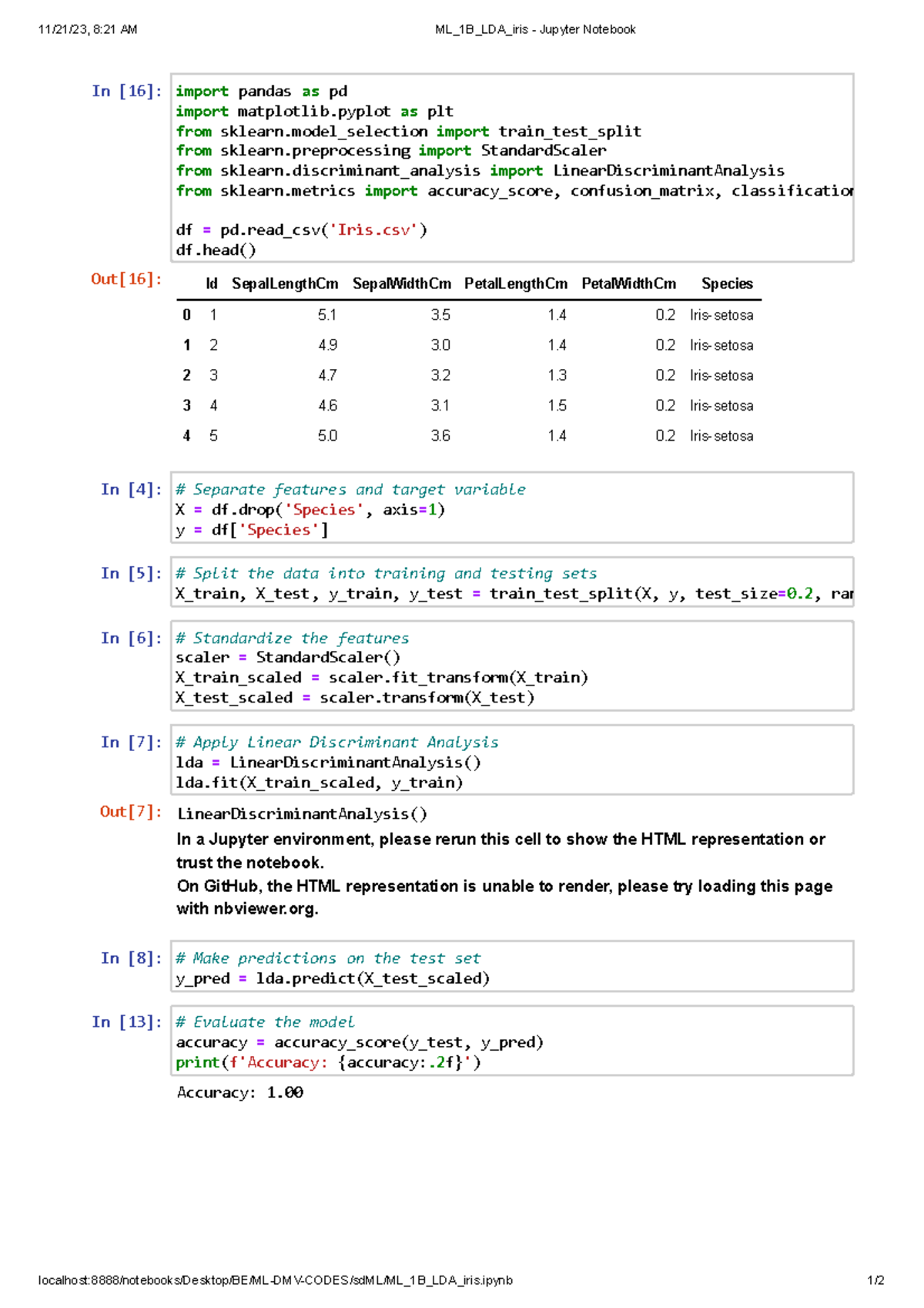 ML 1B LDA iris - Jupyter Notebook - 11/21/23, 8:21 AM ML_1B_LDA_iris ...