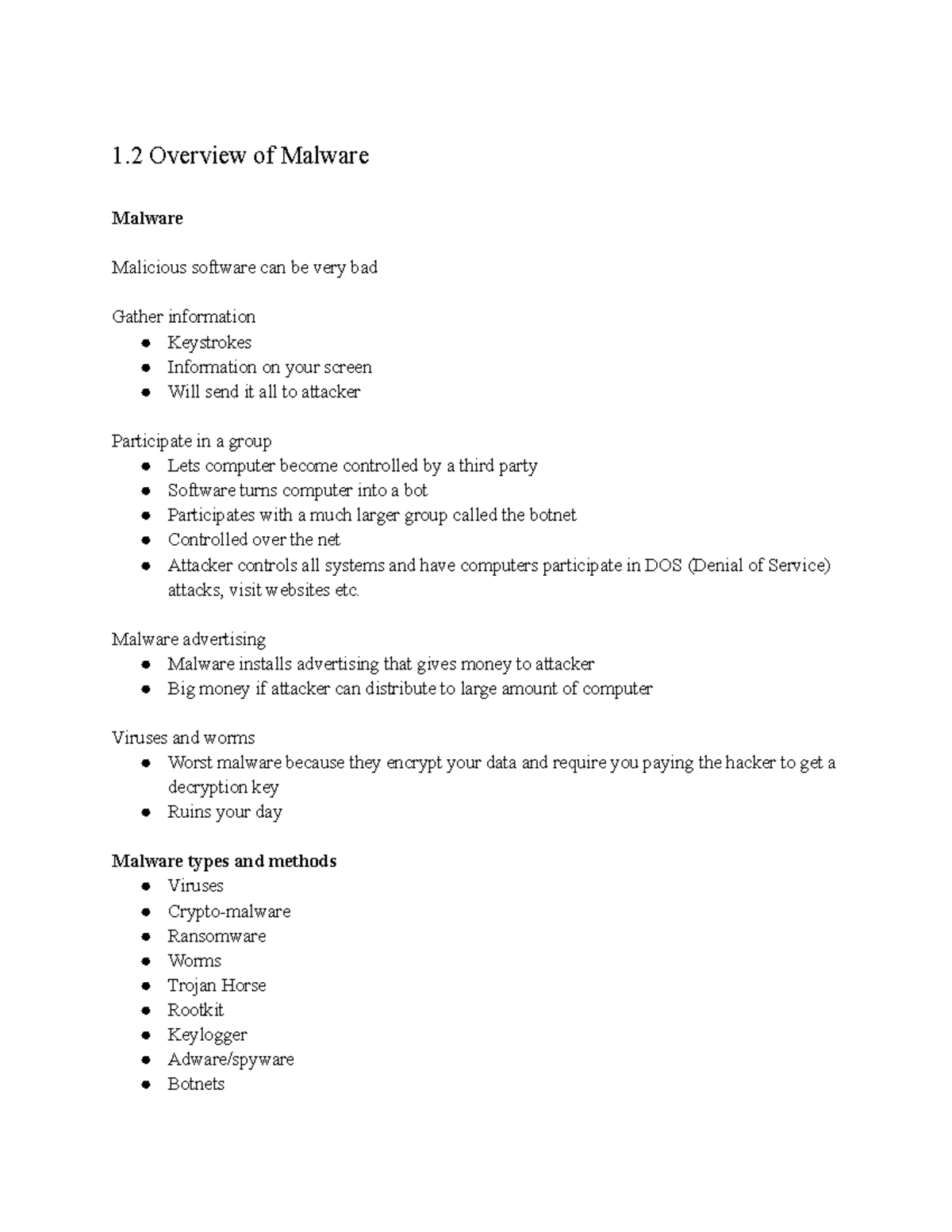 Comptia Sec+ Section 1 - Summary Network and Security Foundations - 1 Overview of Malware ...