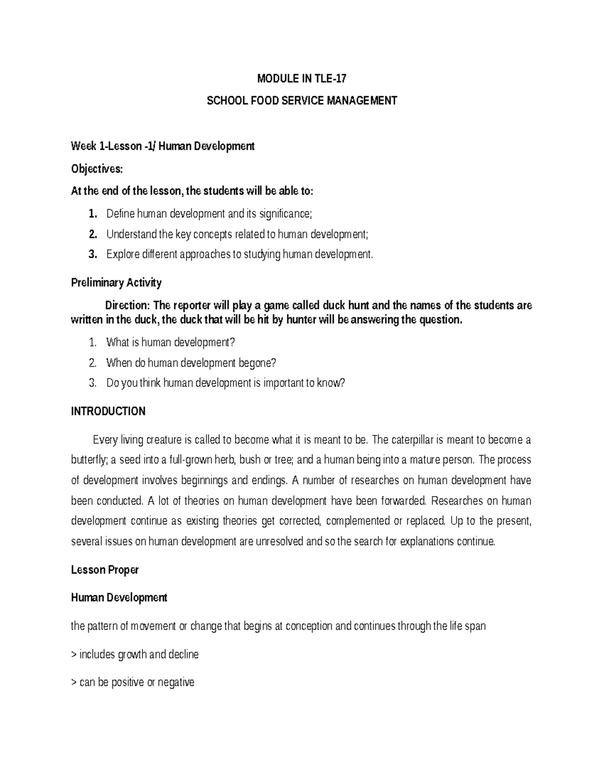 Module IN TLE 17 Content Lesson - MODULE IN TLE- SCHOOL FOOD SERVICE ...