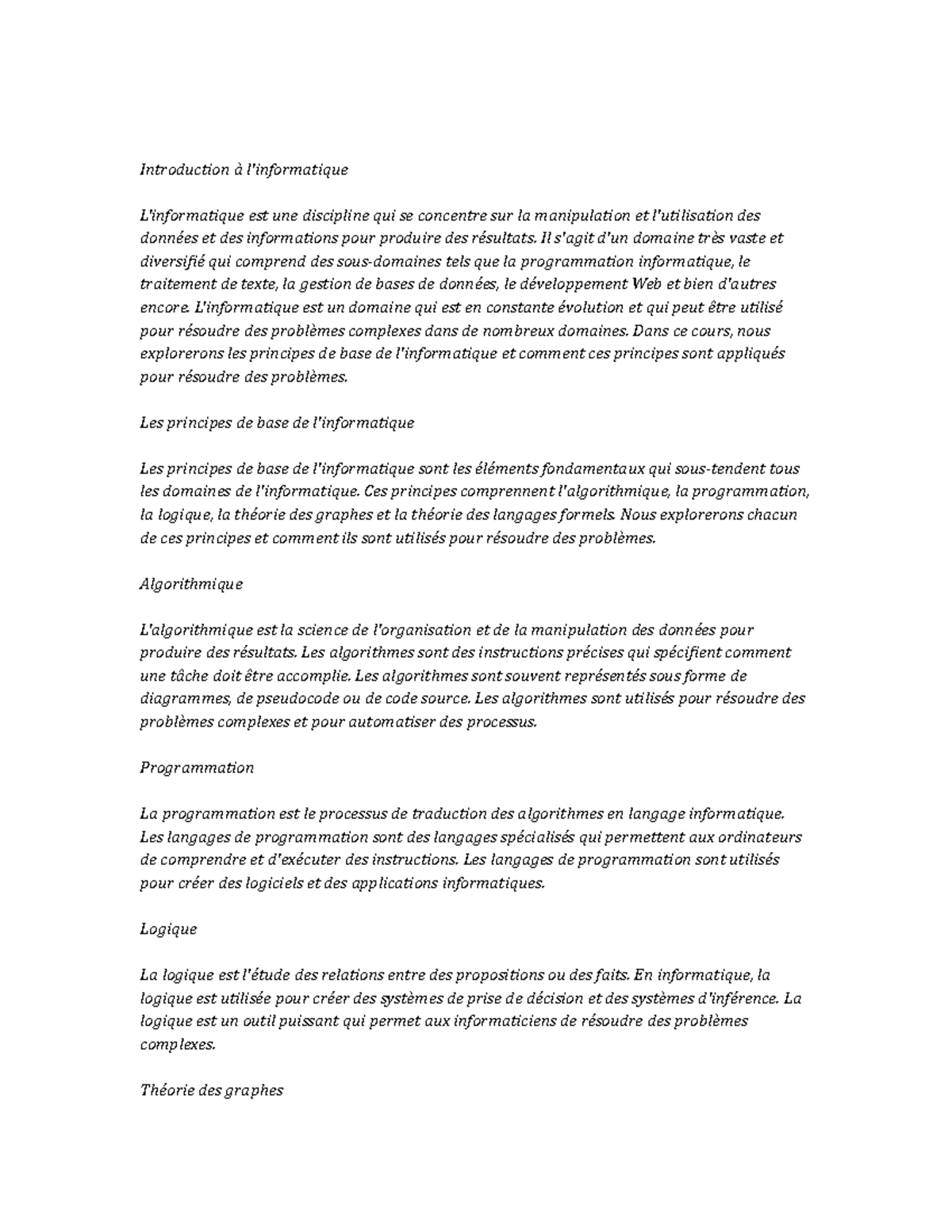 Computer Science Study Notes - Introduction à l'informatique L ...