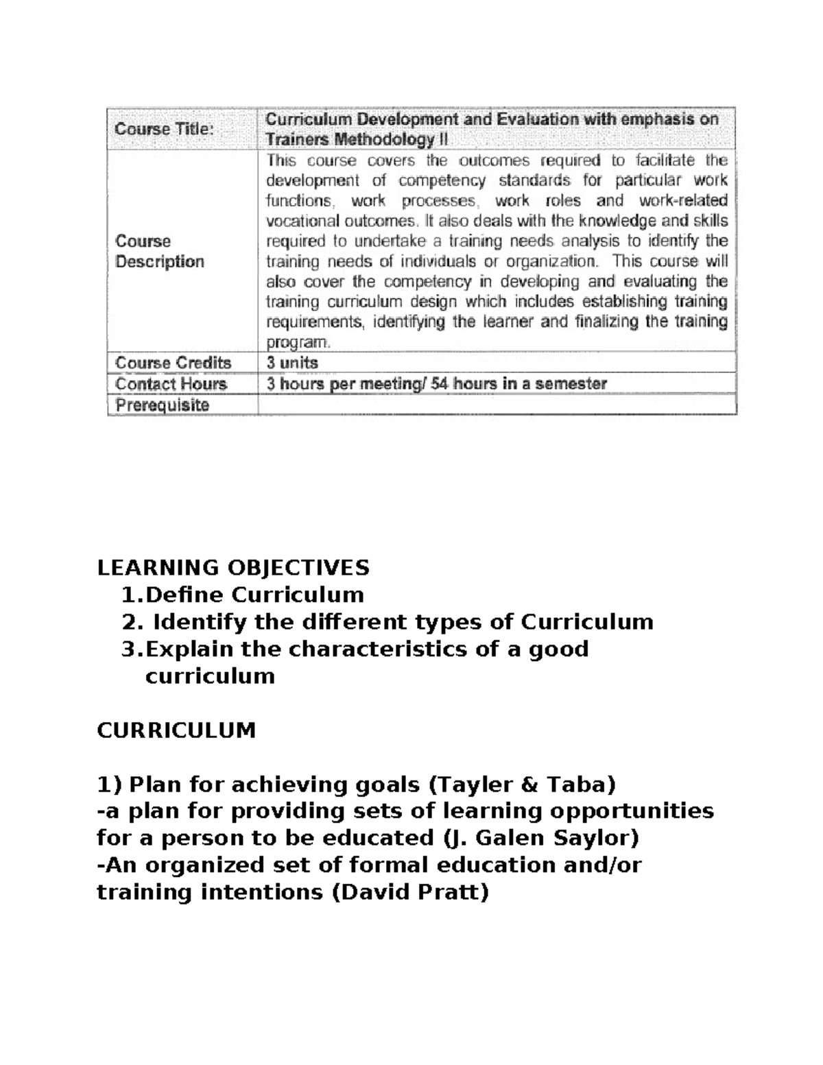 1 Lecture-CURR - LEARNING OBJECTIVES 1 Curriculum 2. Identify the ...