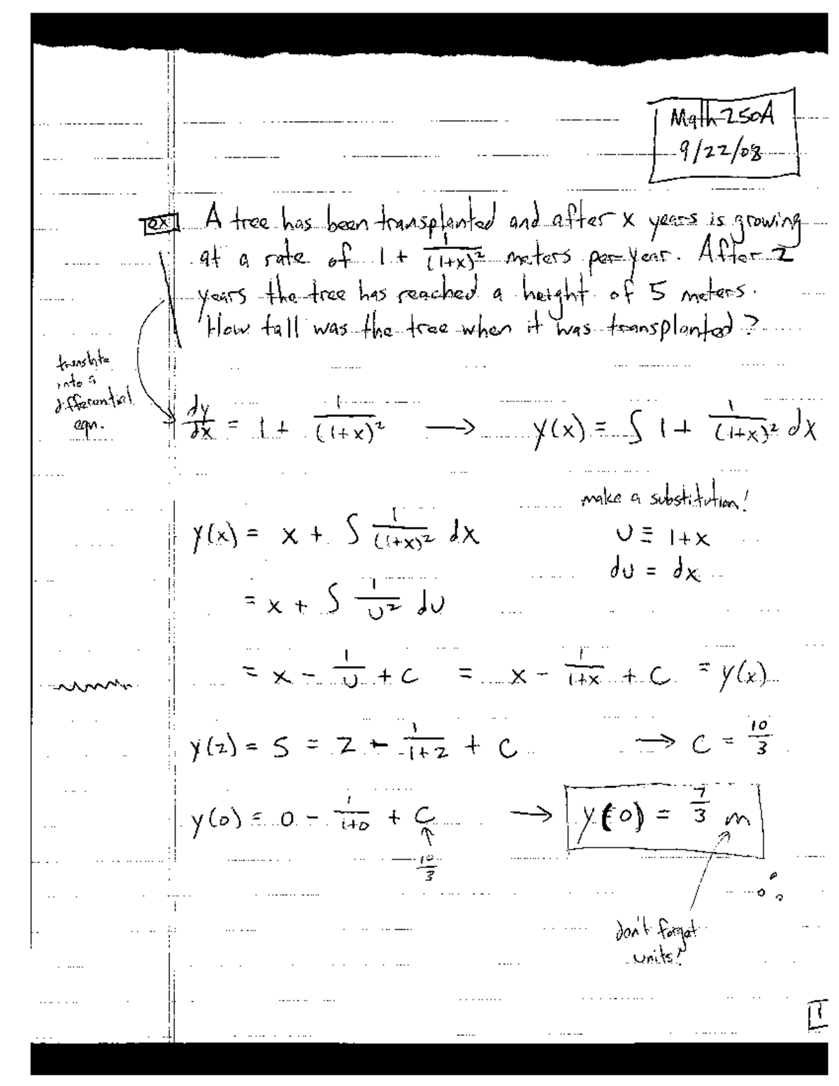 Lecture September 22 - Math 250A ex A tree has been transplanted and ...