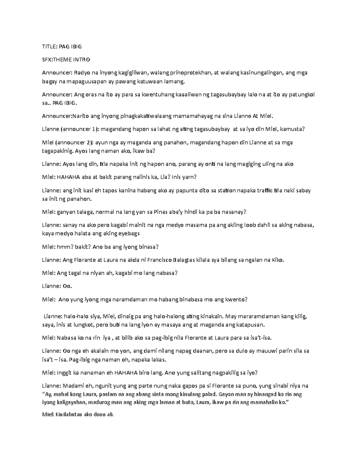 Radyo-script Bigptask - TITLE: PAG IBIG SFX:THEME INTRO Announcer ...