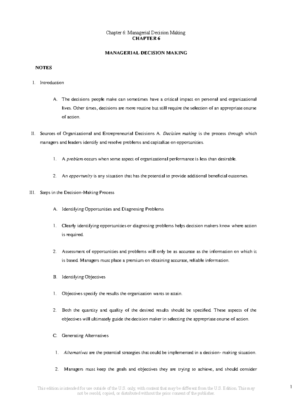 BPMN Summary CH6 - Chapter 6: Managerial Decision Making CHAPTER 6 ...