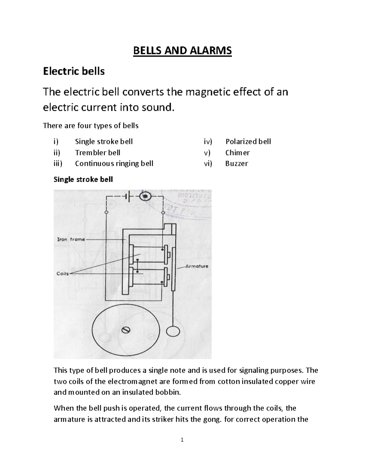 bells and alarm circuit-1 - BELLS AND ALARMS Electric bells The ...