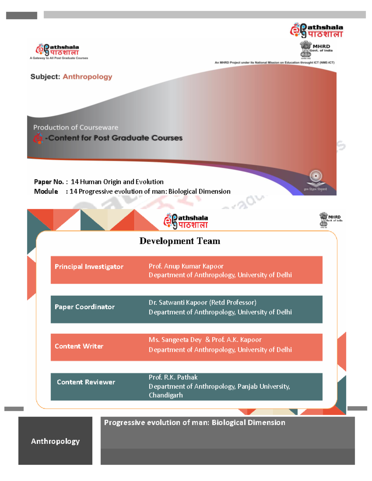 Progressive Evolution of man:Biological - : 14 Human Origin and ...