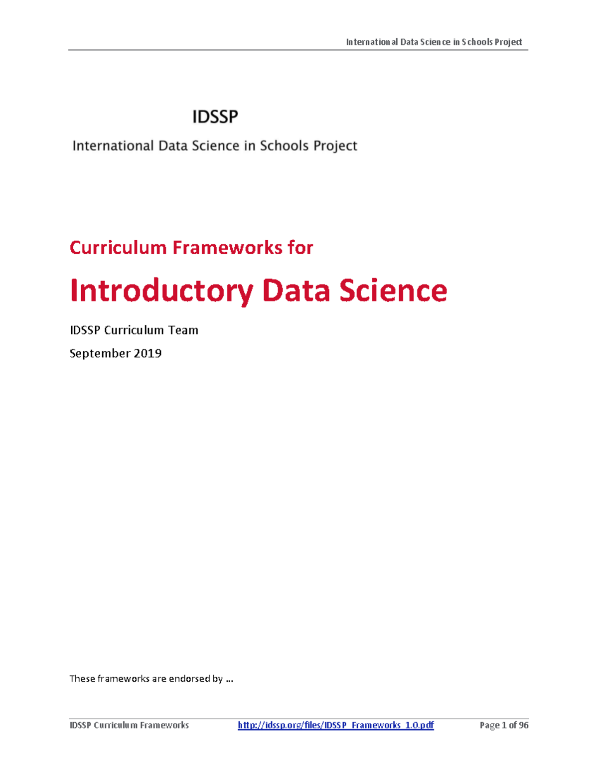 Idssp Data Science Curriculum Frameworks for Schools Edition 1 ...