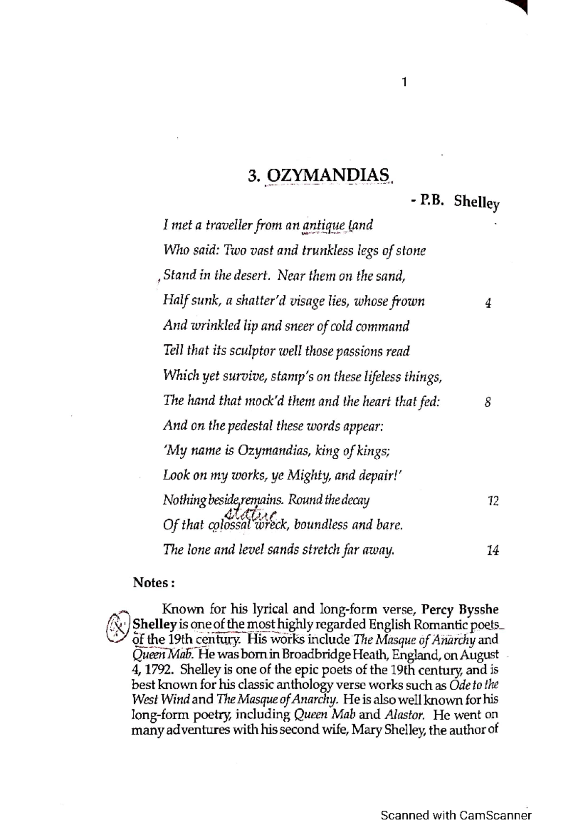 Poetry - Ozymandias by P.B. Shelley - BA English Literature - Studocu