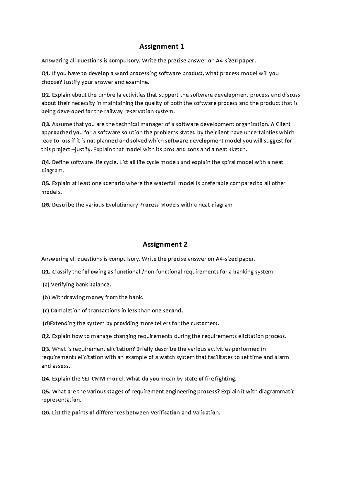 Software engineering Assignment - Assignment 1 Answering all questions ...