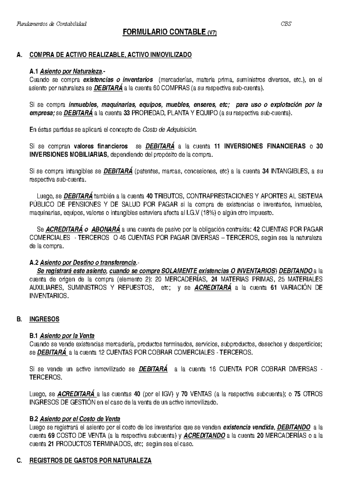 Formulario Contable V7 para la realización de ejercicios contables ...