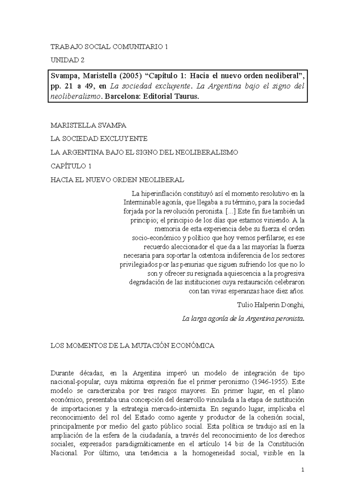 Svampa - Texto importante de la segunda parte de TSC1 - TRABAJO SOCIAL COMUNITARIO 1 UNIDAD 2 ...
