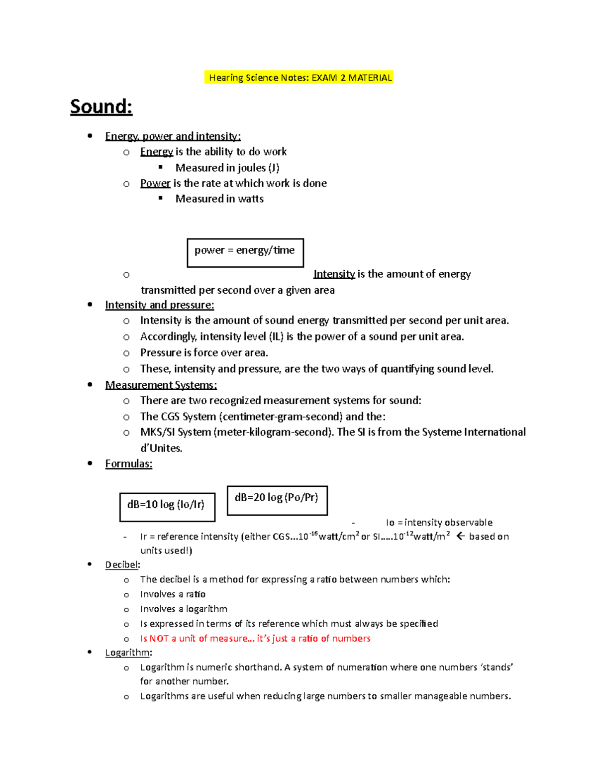 Hearing Science Notes - Exam 2 Notes - Hearing Science Notes: EXAM 2 ...